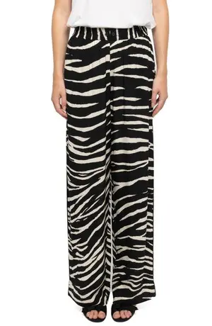Zadig&Voltaire Zebra Print Viscose Wide Leg Pants - Black