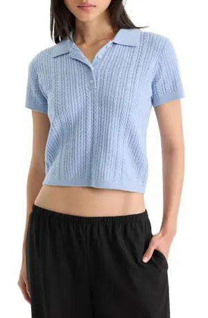 Good American The Micro Cable Merino Wool Polo - Sky