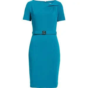 Anne Klein Anne Klein Asymmetric Neck Sheath Dress Teal