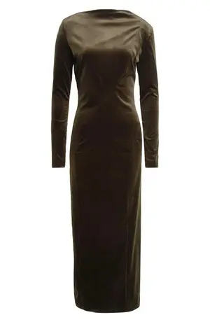 JIL SANDER Stretch Velvet High Neck Ankle Dress