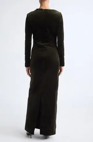 JIL SANDER Stretch Velvet High Neck Ankle Dress - Utility