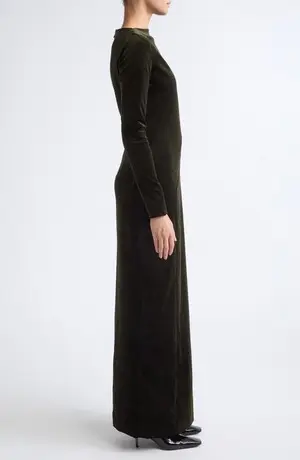 JIL SANDER Stretch Velvet High Neck Ankle Dress - Utility
