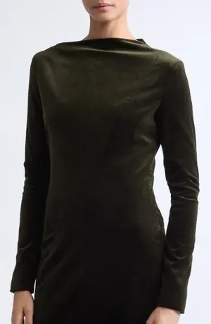 JIL SANDER Stretch Velvet High Neck Ankle Dress - Utility