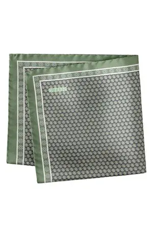 Eton Geometric Silk Twill Pocket Square - Medium Green