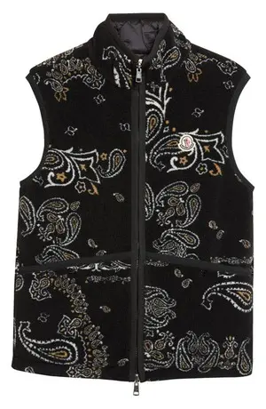 Moncler Reversible Paisley Print Fleece And Diamond Quilted Vest - Black