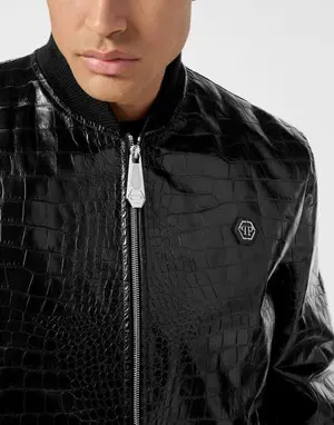 Philipp Plein Croco-print Leather Bomber Jacket