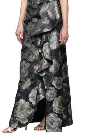 Alex Evenings Strapless Metallic Floral Jacquard Gown