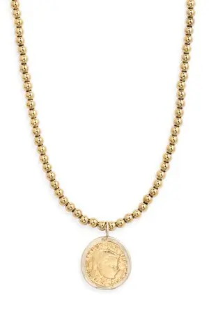 HOUSE OF OLIA Gold-filled Bead Chain Necklace With Antiqued Coin Pendant - Pyrite