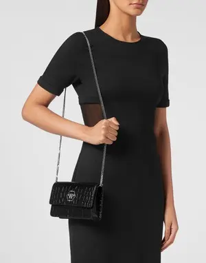 Philipp Plein Croc Effect Hexagon Clutch - Black