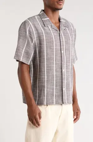PACSUN Evening Weave Camp Shirt - Dark Gray