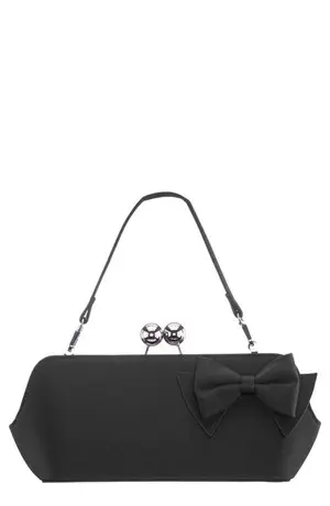 Nina Kenji Bow Satin Clutch - Black