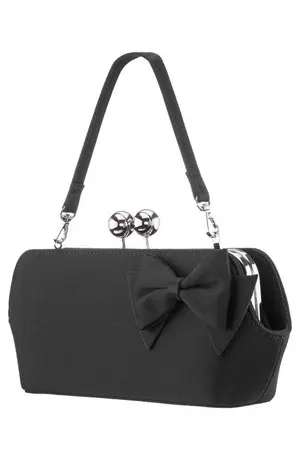 Nina Kenji Bow Satin Clutch - Black