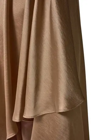 Donna Karan New York Hammered Satin V-neck Handkerchief Hem Dress - Camel