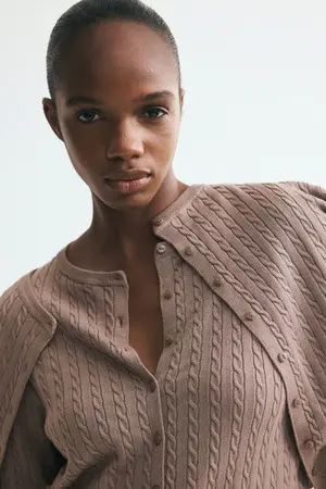 H&M Cable-knit Fitted Cardigan - Taupe