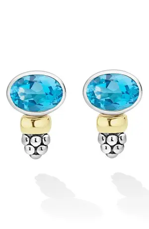 Lagos Signature Caviar 14k Gold And Sterling Silver Blue Topaz Stud Earrings - Two-tone