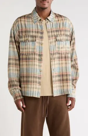 PACSUN Cody Plaid Flannel Button-up Shirt - Beige/grey Multi
