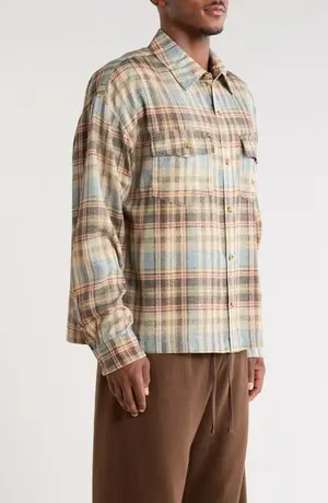PACSUN Cody Plaid Flannel Button-up Shirt - Beige/grey Multi