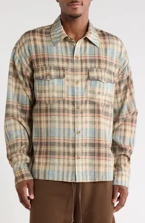 PACSUN Cody Plaid Flannel Button-up Shirt - Beige/grey Multi