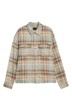 PACSUN Cody Plaid Flannel Button-up Shirt - Beige/grey Multi