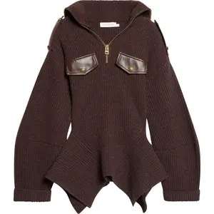 Zimmermann Valiant Utility Sweater With Faux-leather Accents - Chocolate