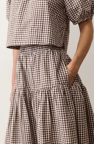 Marine Layer Gingham Pima Cotton Poplin Tiered Skirt