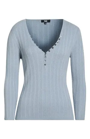 Paige Ginnette Ribbed V-neck Long Sleeve Top - Stardust Blue