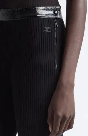 COURREGES Ribbed Flare Pants With Vinyl Trim - Black