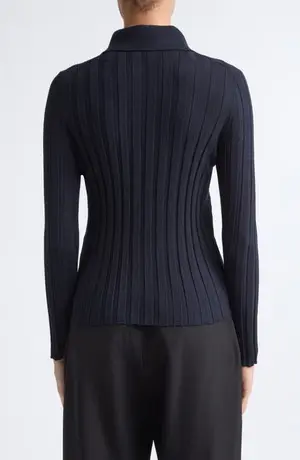 NACKIYE Sugarman Long Sleeve Virgin Wool Rib Polo - Navy