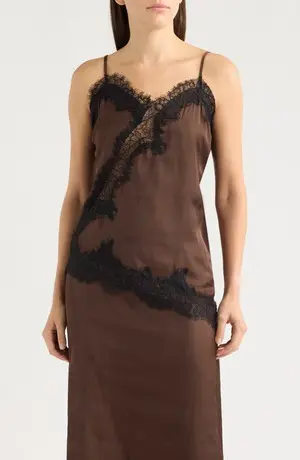 Deluc Sonic Lace Trim Asymmetric Tank - Chocolate