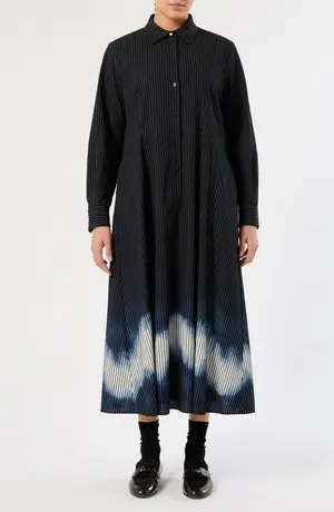 Marina Rinaldi Flock Pinstripe Shirtdress