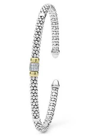Lagos 14k Gold And Diamond Sterling Silver Caviar Open Cuff