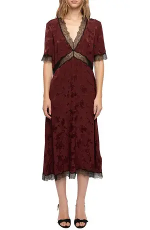 Zadig&Voltaire Redoxal Horse Jacquard Silk Midi Dress - Cherry