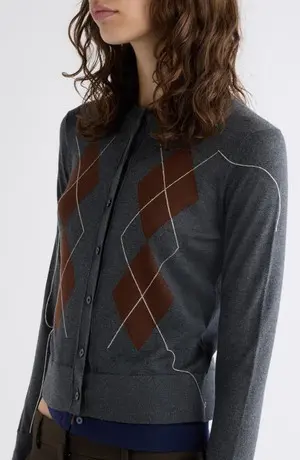 Acne Studios Kohona Argyle Silk & Wool Cardigan