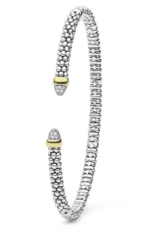 Lagos Signature Caviar Sterling Silver & 14k Gold Diamond Cuff