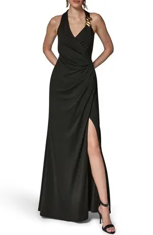Donna Karan New York Sleeveless Jersey Gown With Hardware Detail And Slit