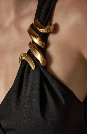 Donna Karan New York Sleeveless Jersey Gown With Hardware Detail And Slit