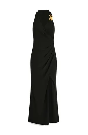 Donna Karan New York Sleeveless Jersey Gown With Hardware Detail And Slit