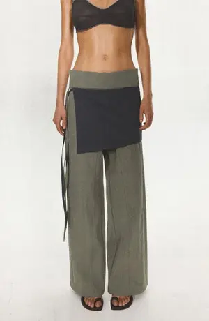 Mango Tied Overlay Wide Leg Pants