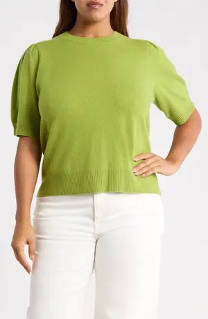 Caslon Puff Sleeve Wool & Cashmere Sweater - Olive Bean