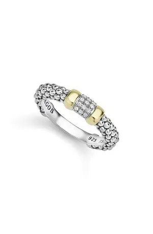 Lagos Signature Caviar 14k Gold Diamond Band Ring - Two-tone