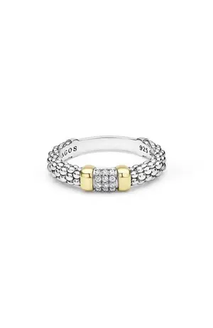 Lagos Signature Caviar 14k Gold Diamond Band Ring