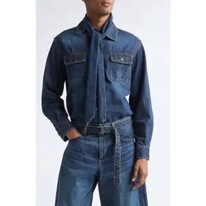 Sacai Tie Neck Denim Button-up Shirt - Blue