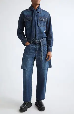 Sacai Tie Neck Denim Button-up Shirt