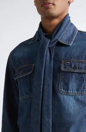 Sacai Tie Neck Denim Button-up Shirt