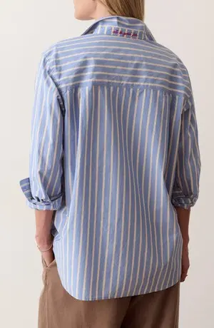 Marine Layer Jane Relaxed Striped Shirt - Blue Stripe