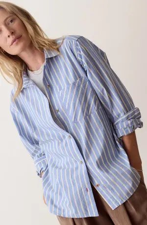 Marine Layer Jane Relaxed Striped Shirt - Blue Stripe