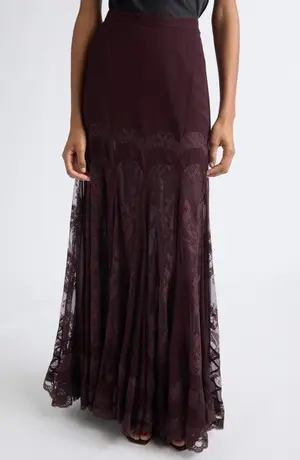 Zimmermann Valiant Panelled Silk & Lace Maxi Skirt - Chocolate