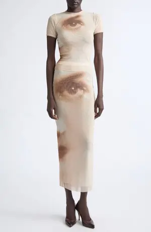 JEAN PAUL GAULTIER Printed Mesh Cropped Baby Tee