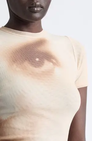 JEAN PAUL GAULTIER Printed Mesh Cropped Baby Tee