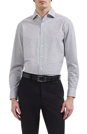 Bugatchi Devon Ooohcotton Stretch Button Up Shirt - Chalk